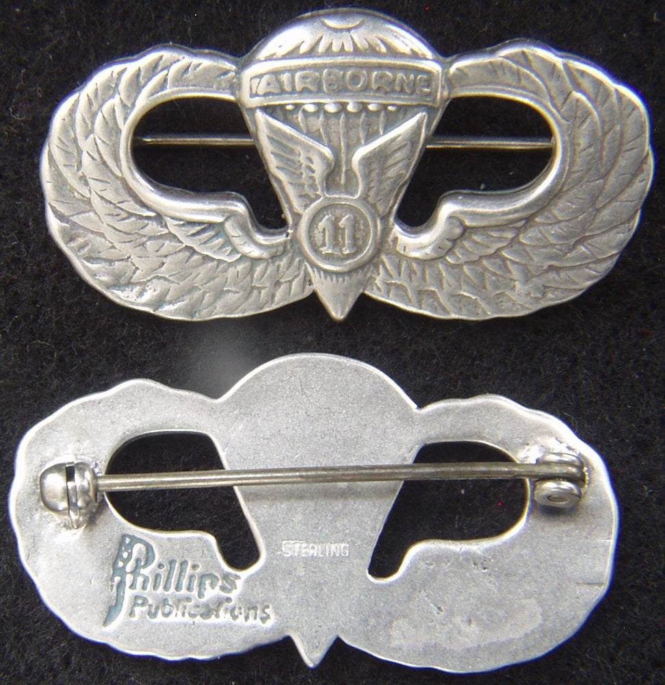 Post WWII, 11th Airborne Paratrooper Badge Sterling – Made In America Signs